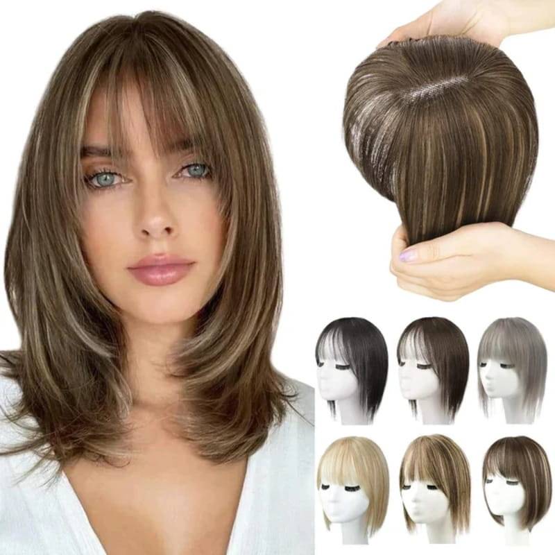 🎁Postizos de cabello natural con flequillo para mujer (100 % cabello n ...